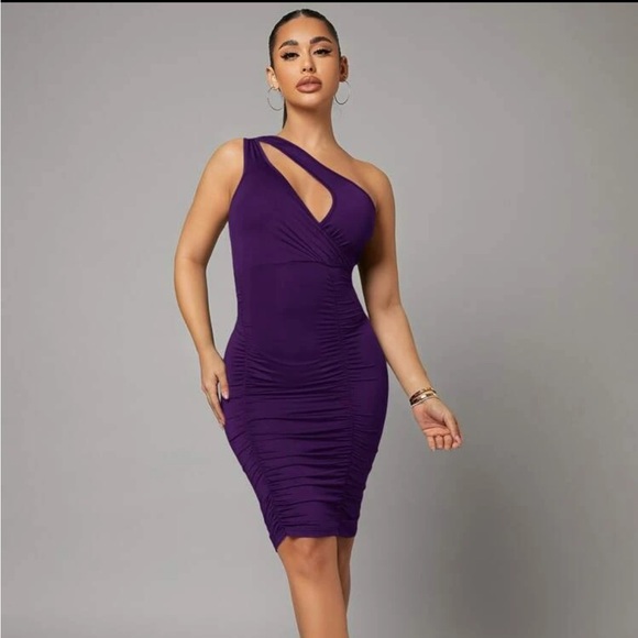 SHEIN | Dresses | Shein Cut Out One Shoulder Ruched Bodycon Dress ...